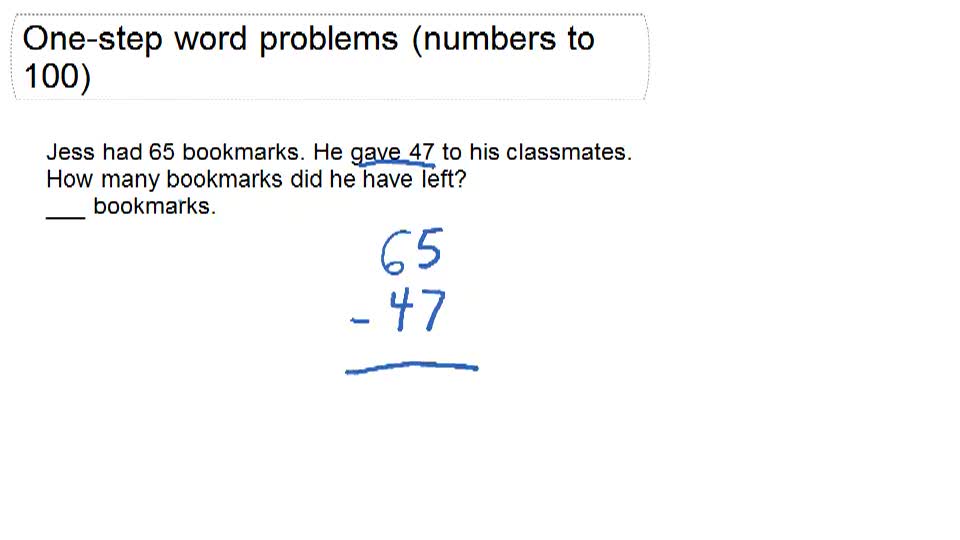 One-step Subtraction (Numbers to 100) - Word Problems ( Video ...