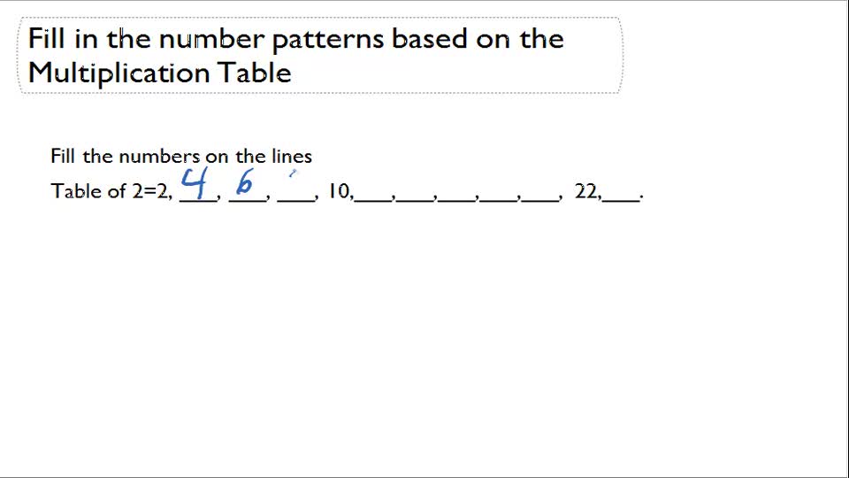 Filling in the Number Patterns Based on the Multiplication Table ...