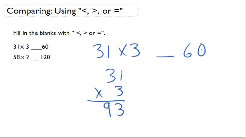 Comparing Multiplied Values Using Greater Than, Less Than, and Equal ...