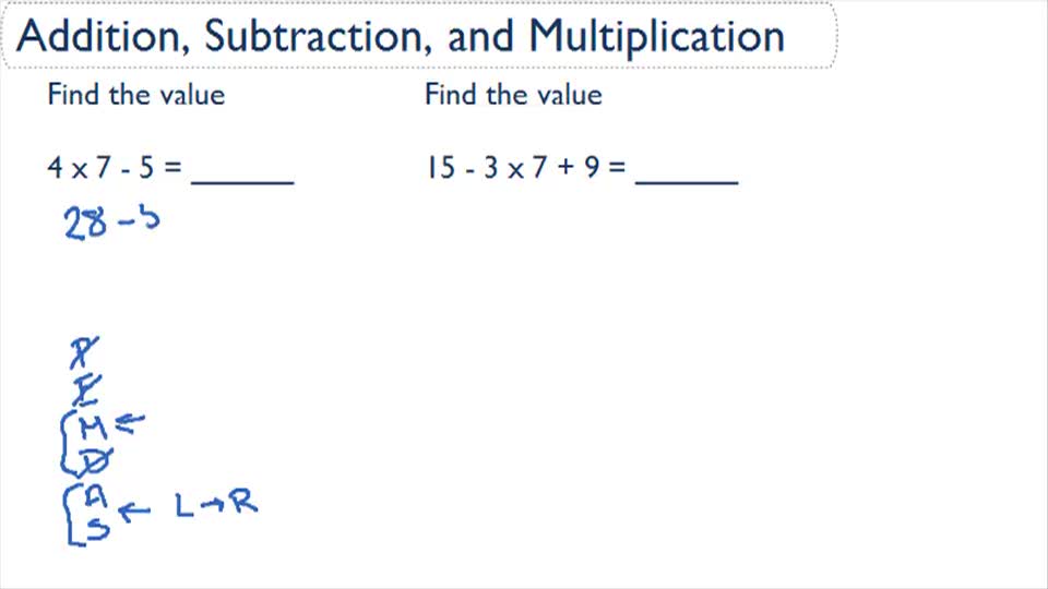 Adding, Subtracting, and Multiplying - Order of Operations ( Video ...