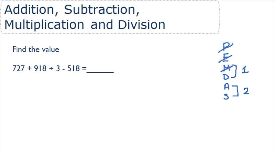 Adding, Subtracting, Multiplying and Dividing - Order of Operations ...