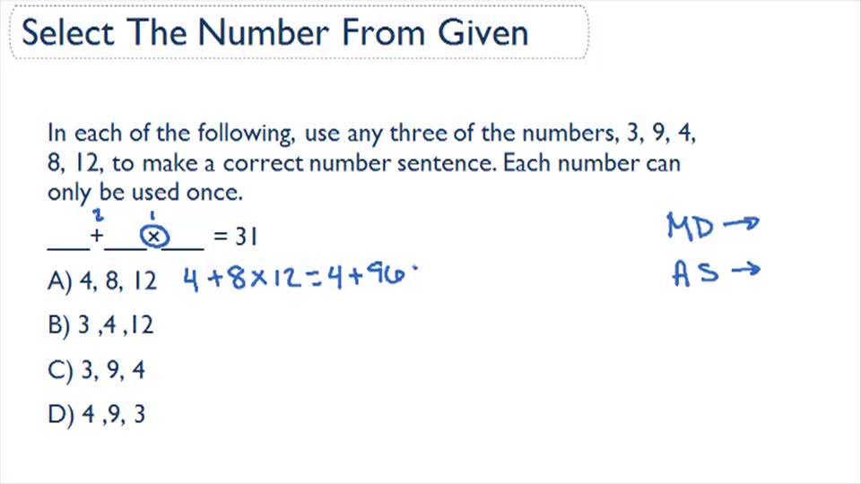 Selecting the Numbers From a Given Set - Order of Operations ( Video ...