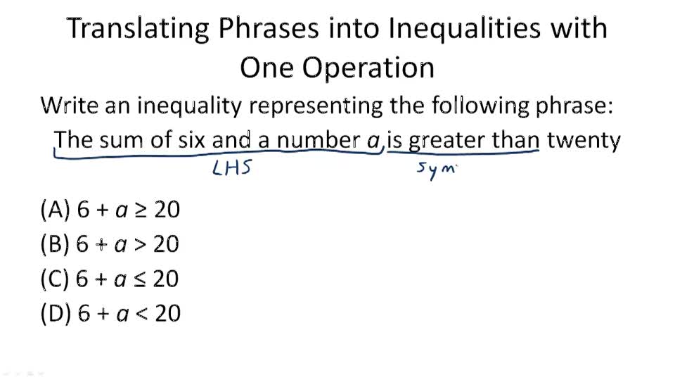Translating Phrases into Inequalities - Example 1 ( Video ) | Algebra ...
