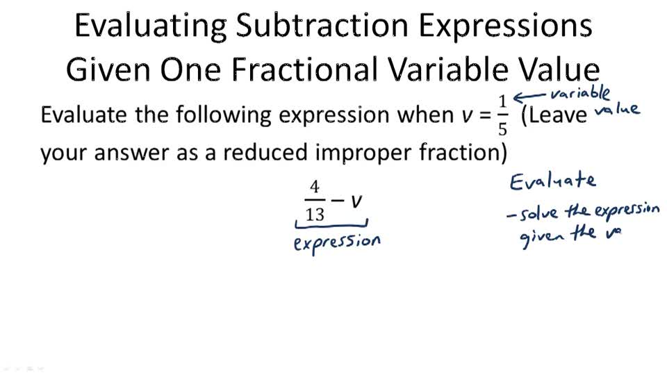 Evaluating Subtraction Expressions (One Variable Value Given) - Example 3 ( Video ) | Algebra ...