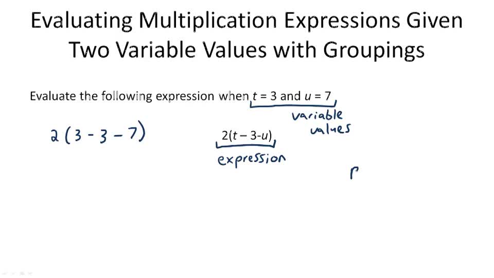 Evaluating Multiplication Expressions (Two Variable Values Given) - Example 2 ( Video ...