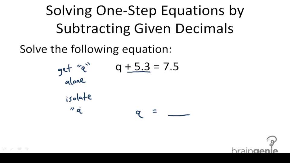 Solving One-Step Equations by Subtracting - Example 2 ( Video ...