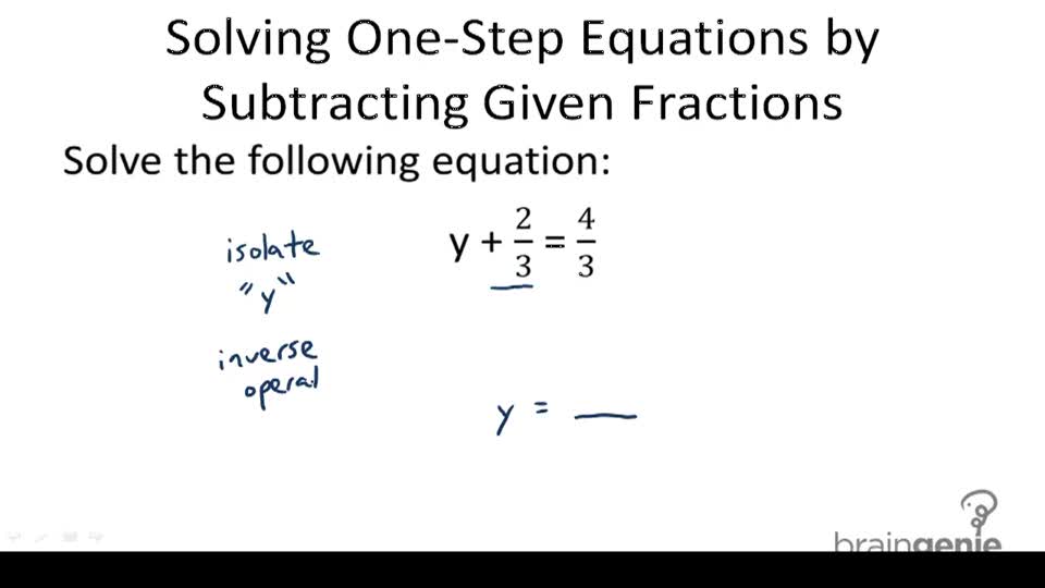 Solving One-Step Equations by Subtracting - Example 3 ( Video ...