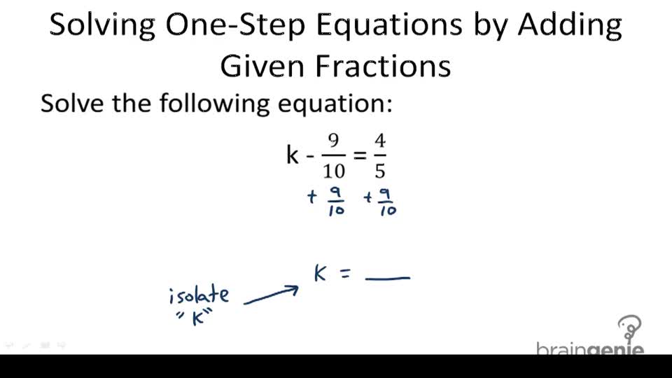 Solving One-Step Equations by Adding - Example 3 ( Video ) | Algebra | CK-12 Foundation