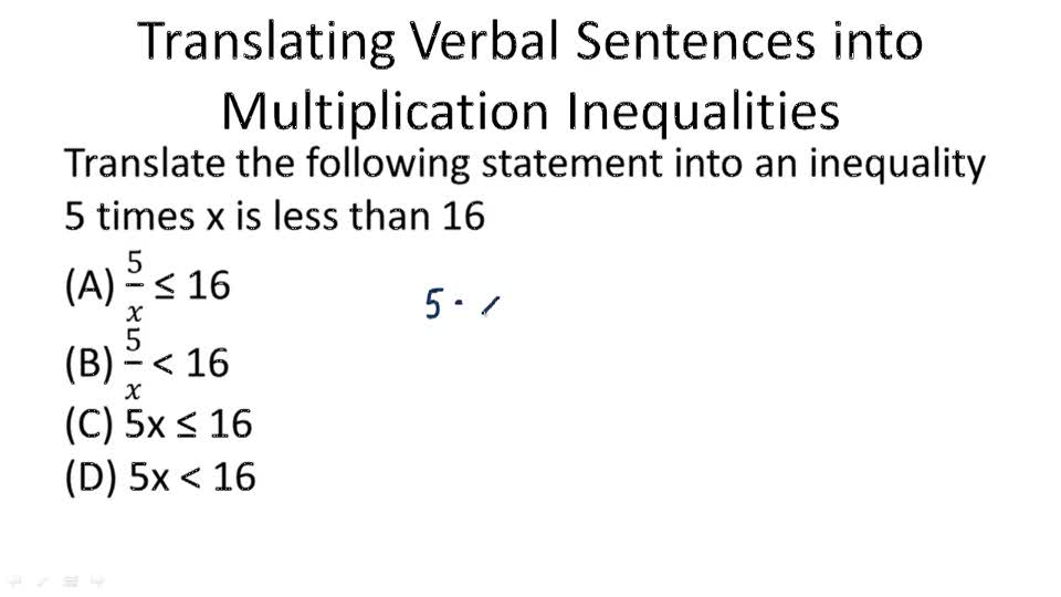 Translating Verbal Sentences into Inequalities - Example 1 ( Video ...