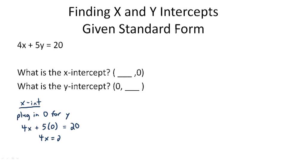 Graphing Equations Using the X and Y Intercepts - Example 1 ( Video ...