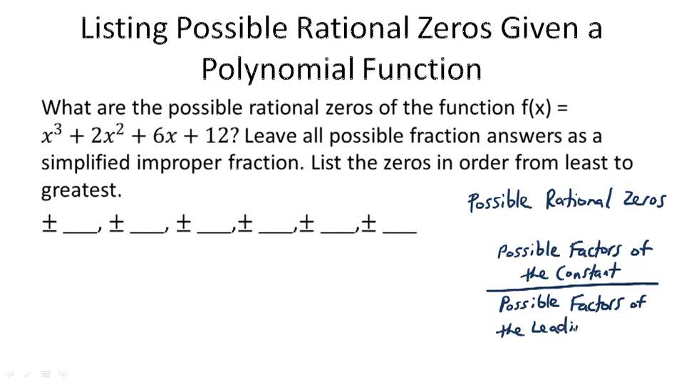 Applying the Rational Zero Theorem - Example 1 ( Video ) | Algebra | CK ...