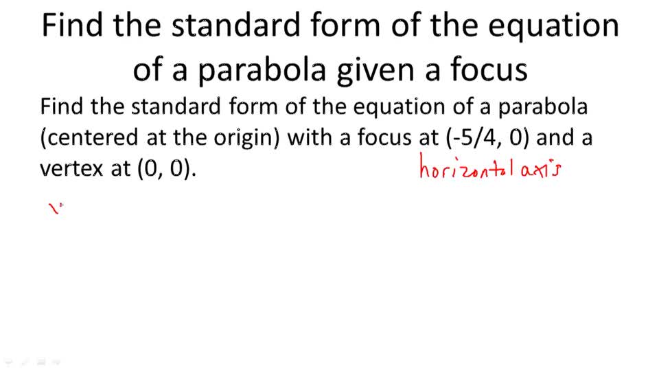 Standard Form of the Equation of a Parabola with Vertex at the Origin ...