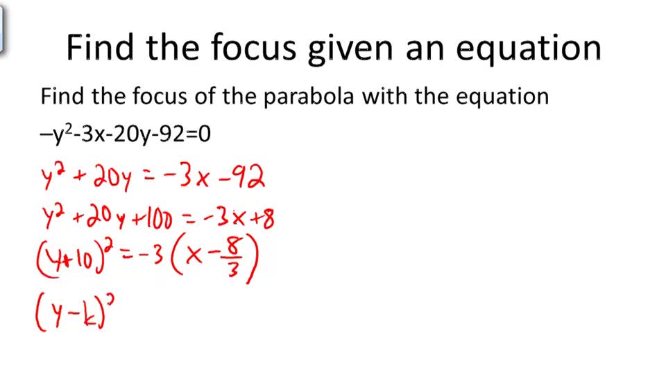 Standard Form of the Equation of any Parabola - Example 2 ( Video ...