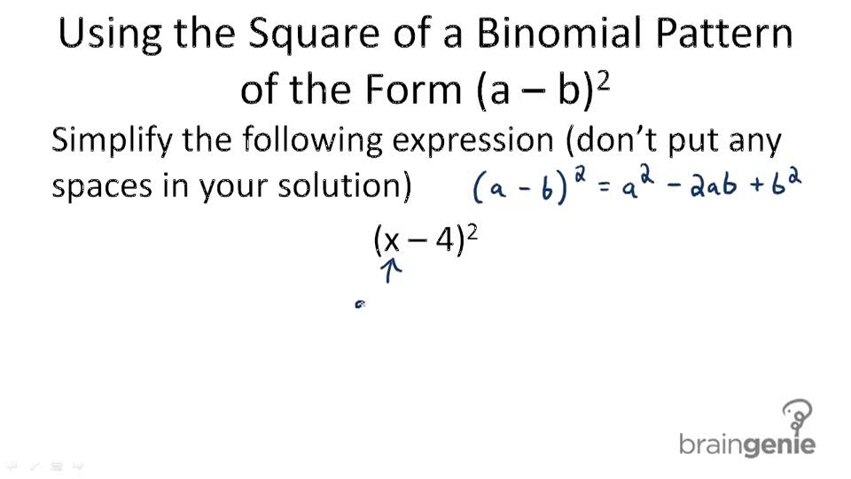 Square of a Binomial Pattern - Example 2 ( Video ) | Algebra | CK-12 ...