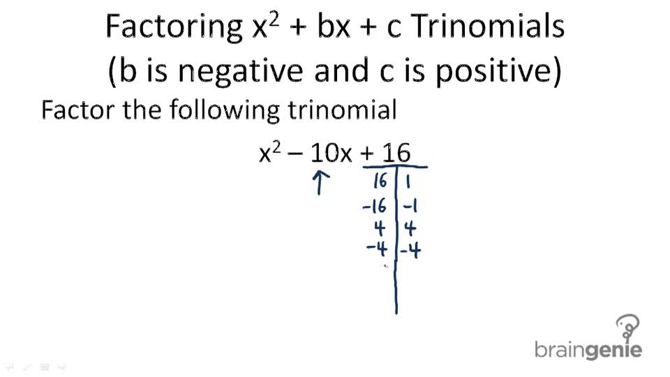 Factoring x^2 + bx + c Trinomials - Example 3 ( Video ) | Algebra | CK ...