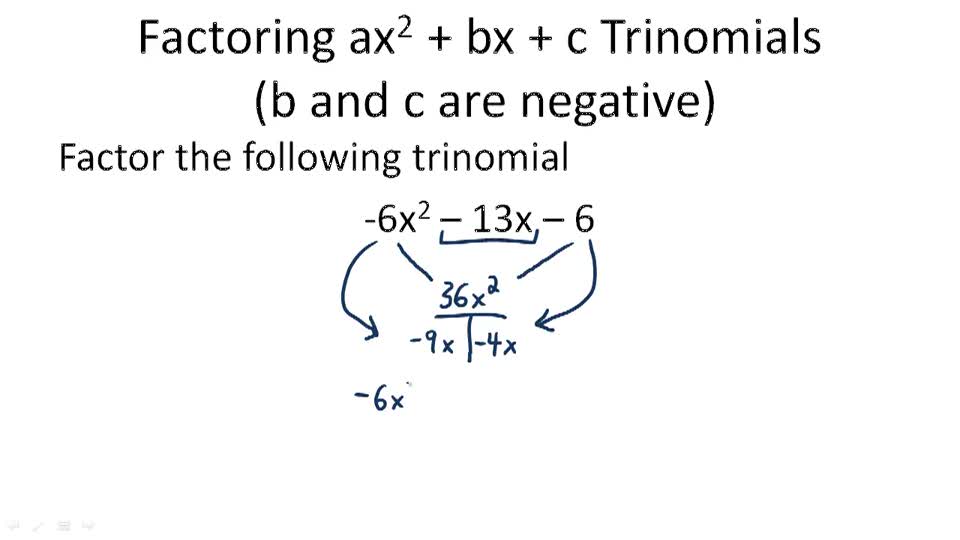 Factoring ax^2 + bx + c Trinomials (a is negative) - Example 2 ( Video ...