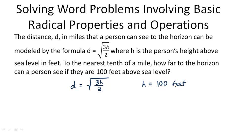 Solving Problems Involving Radical Expressions Example 1