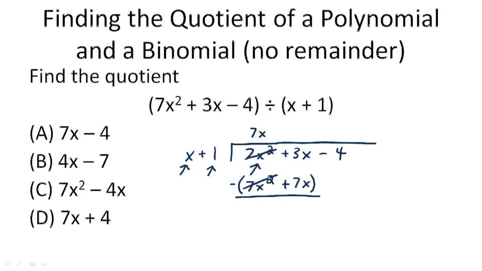 Dividing a Polynomial by a Binomial - Example 1 ( Video ) | Algebra ...