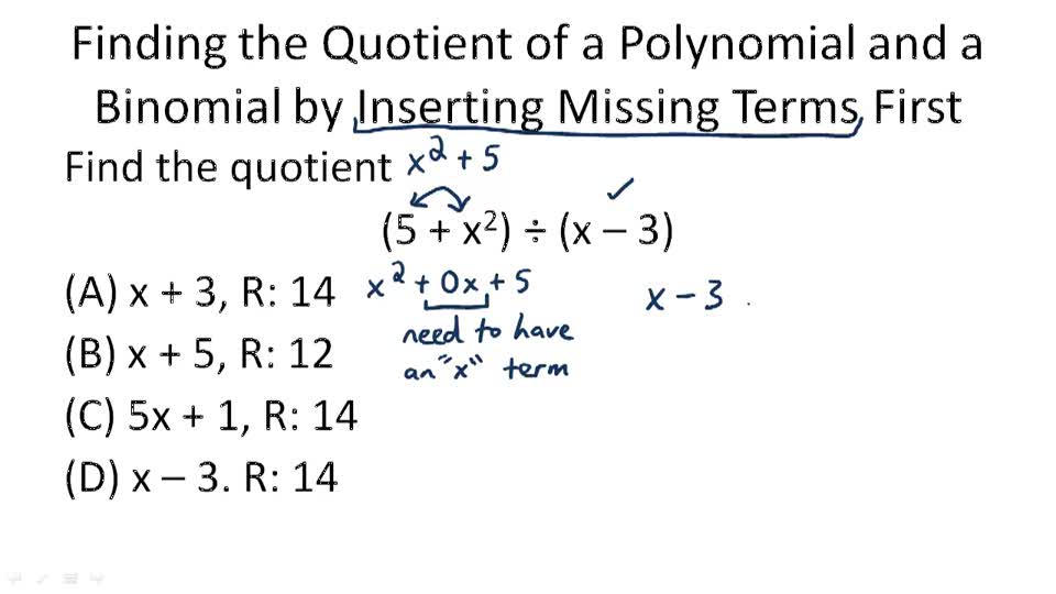 Dividing Polynomials by Rewriting First - Example 2 ( Video ) | Algebra ...