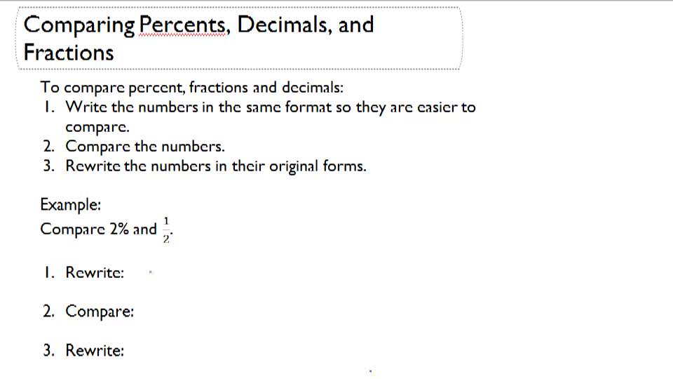 Comparing Percents, Decimals, and Fractions - Overview ( Video ...