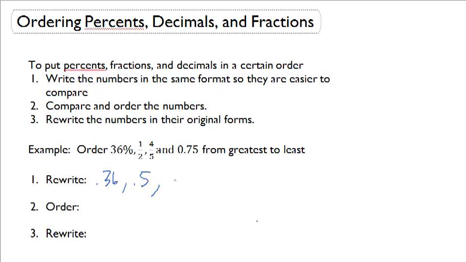 Ordering Percents, Decimals, and Fractions - Overview ( Video ...