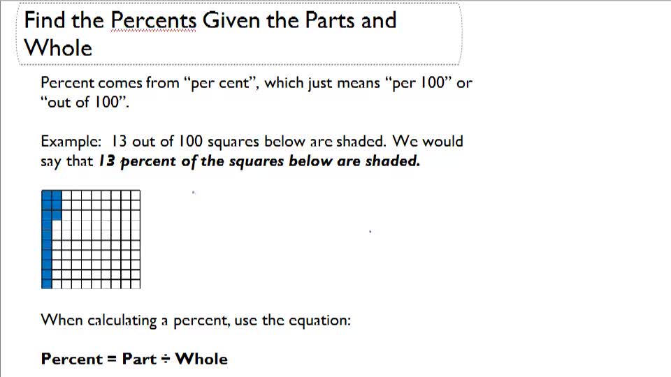 Find the Percents Given the Parts and Whole - Overview ( Video ...