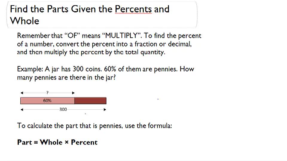 Find the Parts Given the Percents and Whole - Overview ( Video ...