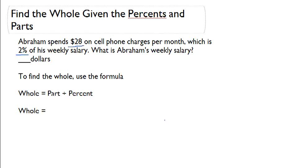 Find the Whole Given the Percents and Parts - Overview ( Video ...