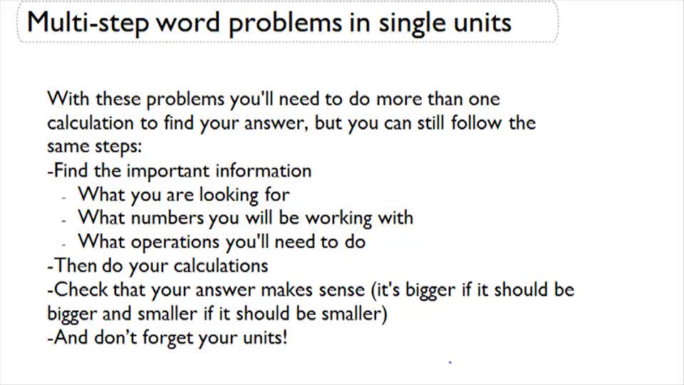 Multi-Step Word Problems in Single Units - Overview ( Video ...