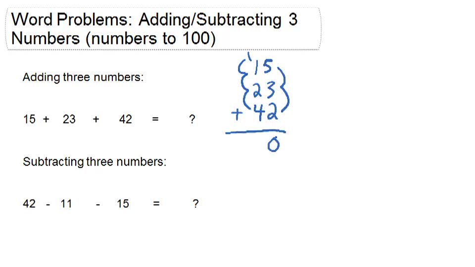 Overview of Adding and Subtracting 3 Numbers - Word Problems ( Video ) | Arithmetic | CK-12 ...