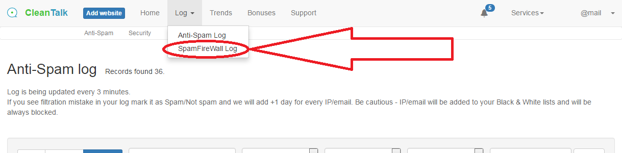 How to use Anti-Spam Log