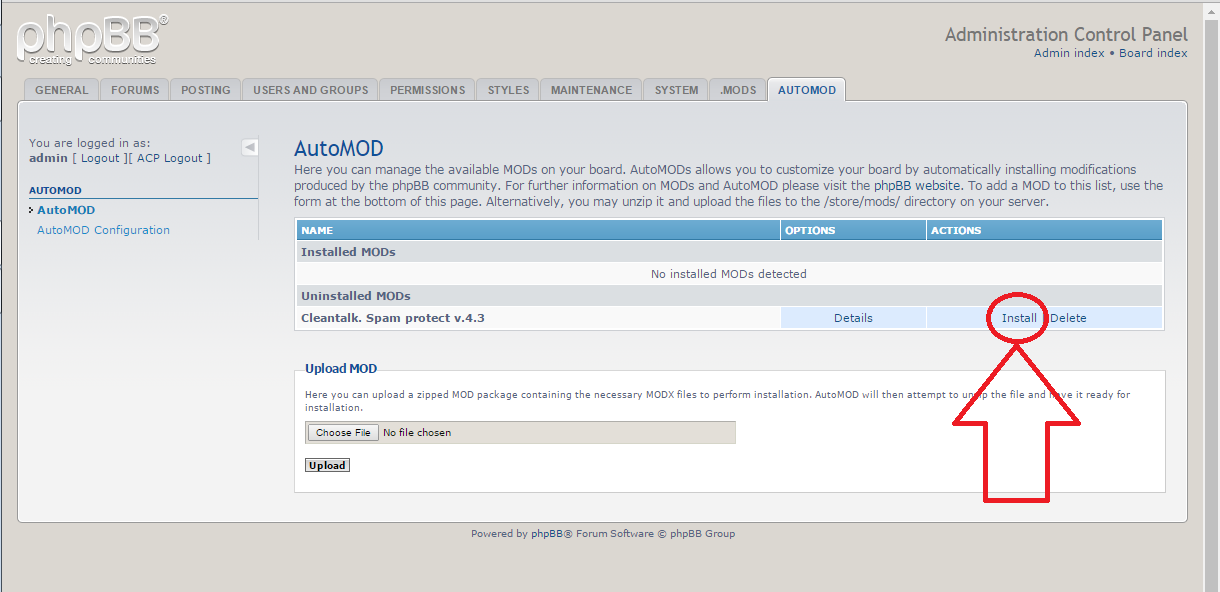 Installing the CleanTalk Anti-Spam Mod on phpBB 3.0