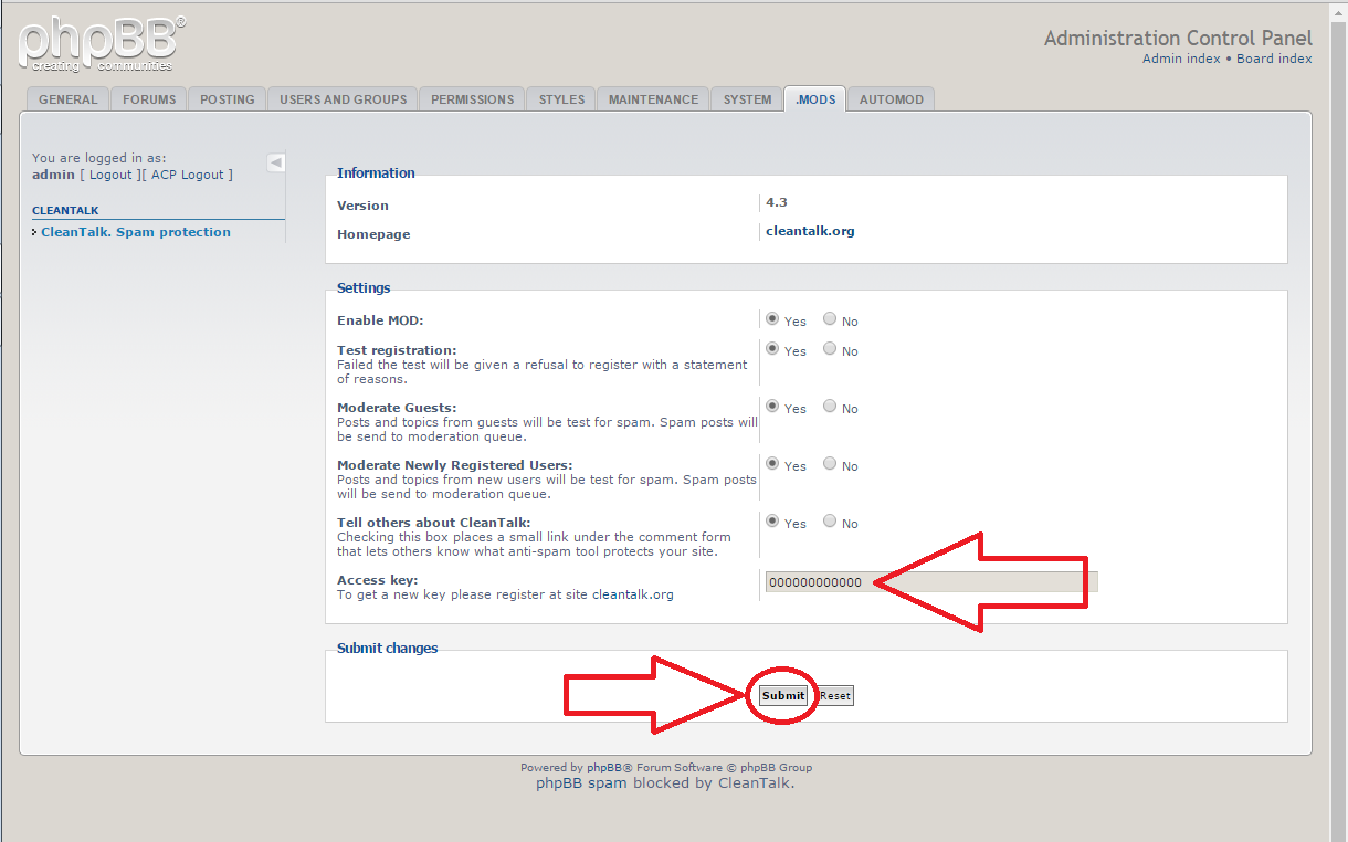 Installing the CleanTalk Anti-Spam Mod on phpBB 3.0