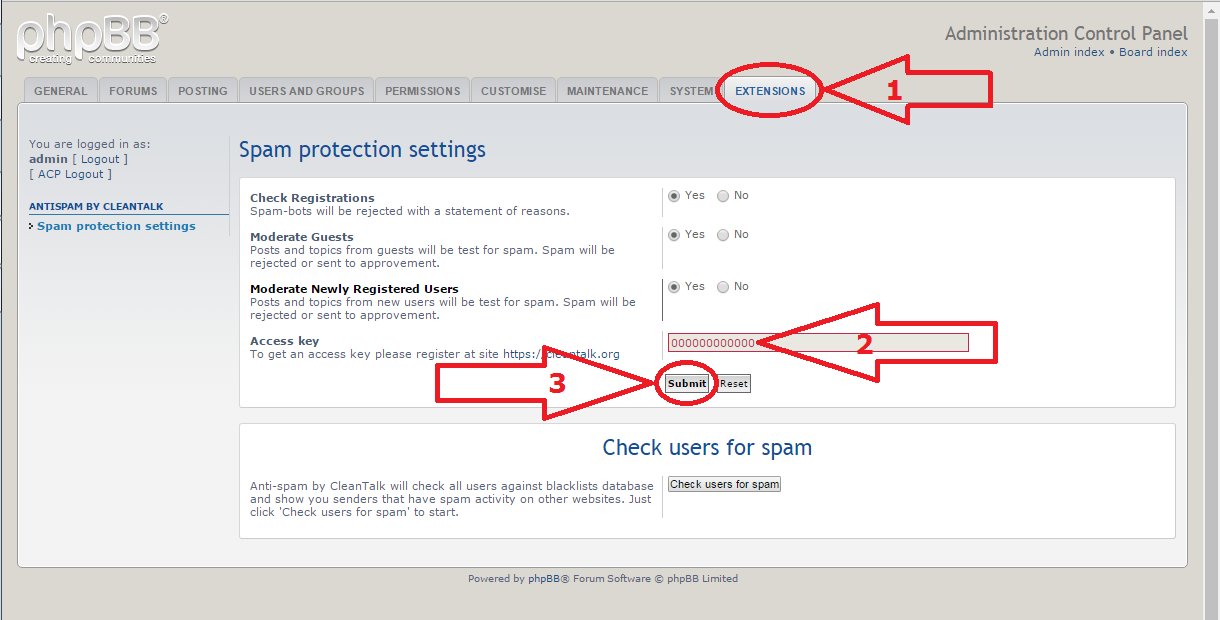 phpBB 3.1, 3.2: How to update the CleanTalk Anti-Spam Extension