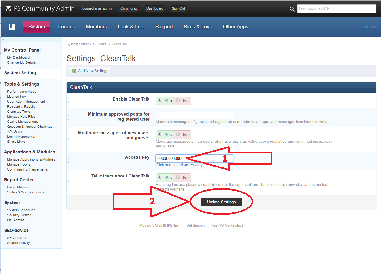 Installing the CleanTalk Spam Protection hook on IP.Board