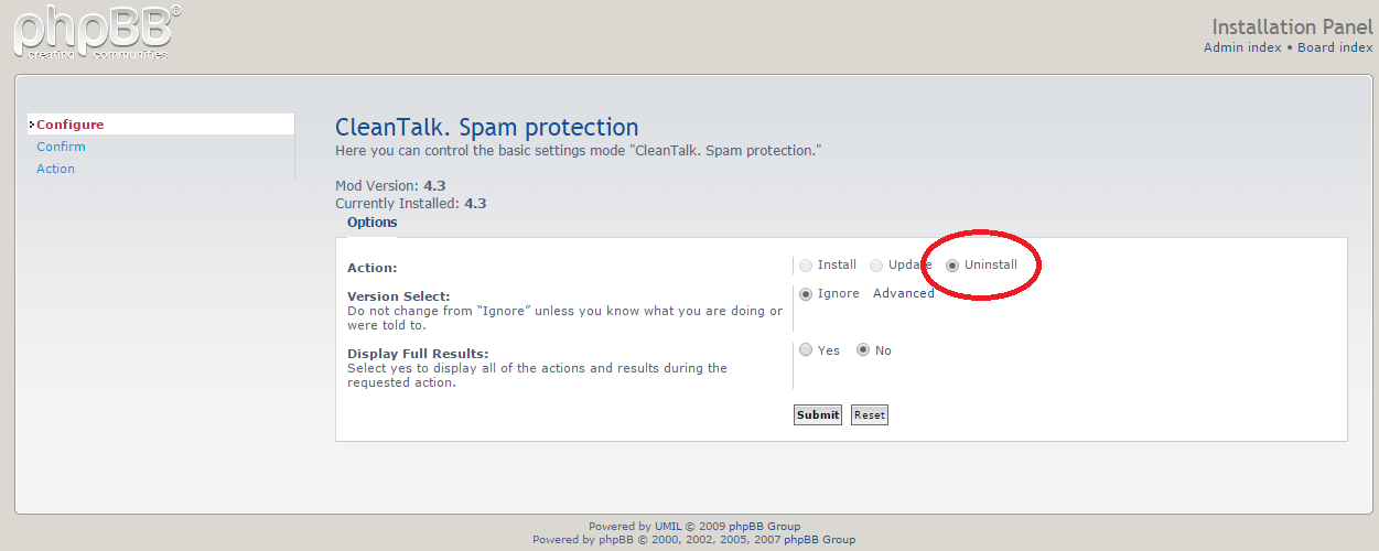 phpBB 3.0: CleanTalk uninstall manual