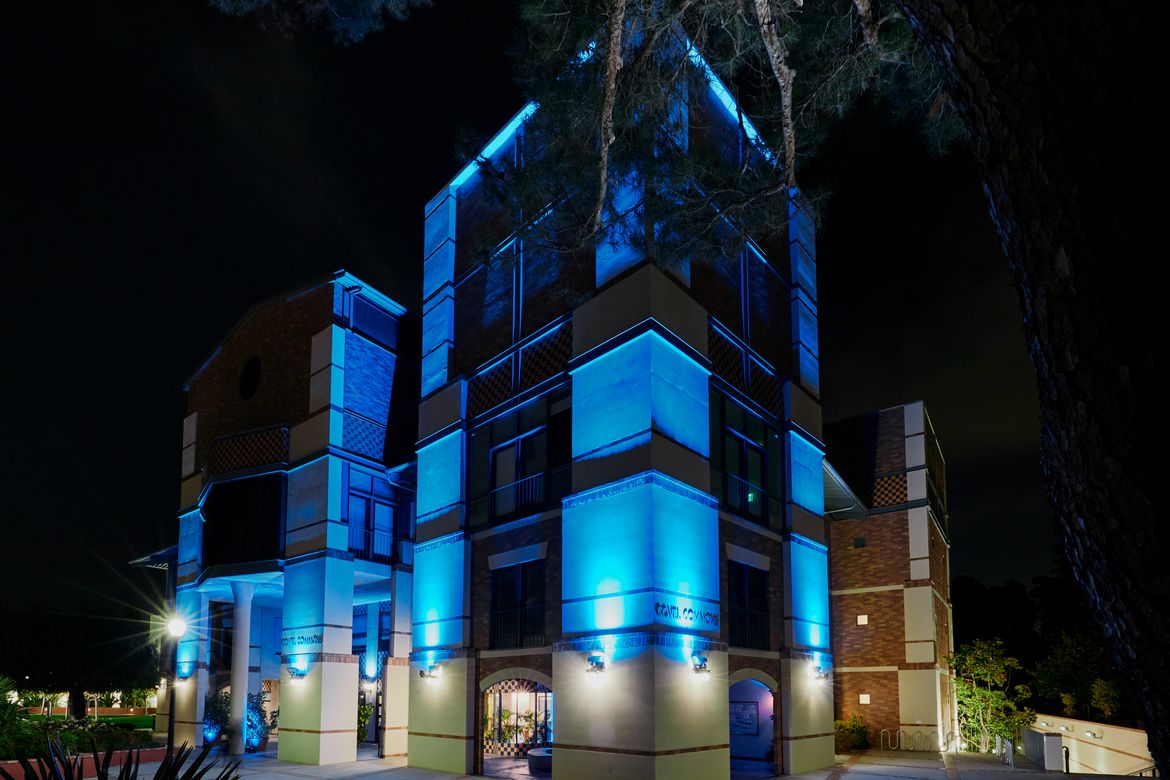 Photo | LightItBlue - Covel Commons | UCLA