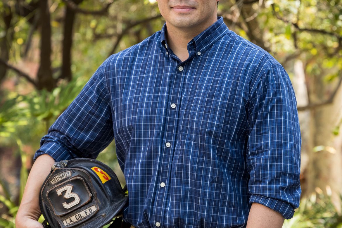 Photo | Derek Urwin 2021 garden photo with helmet | UCLA