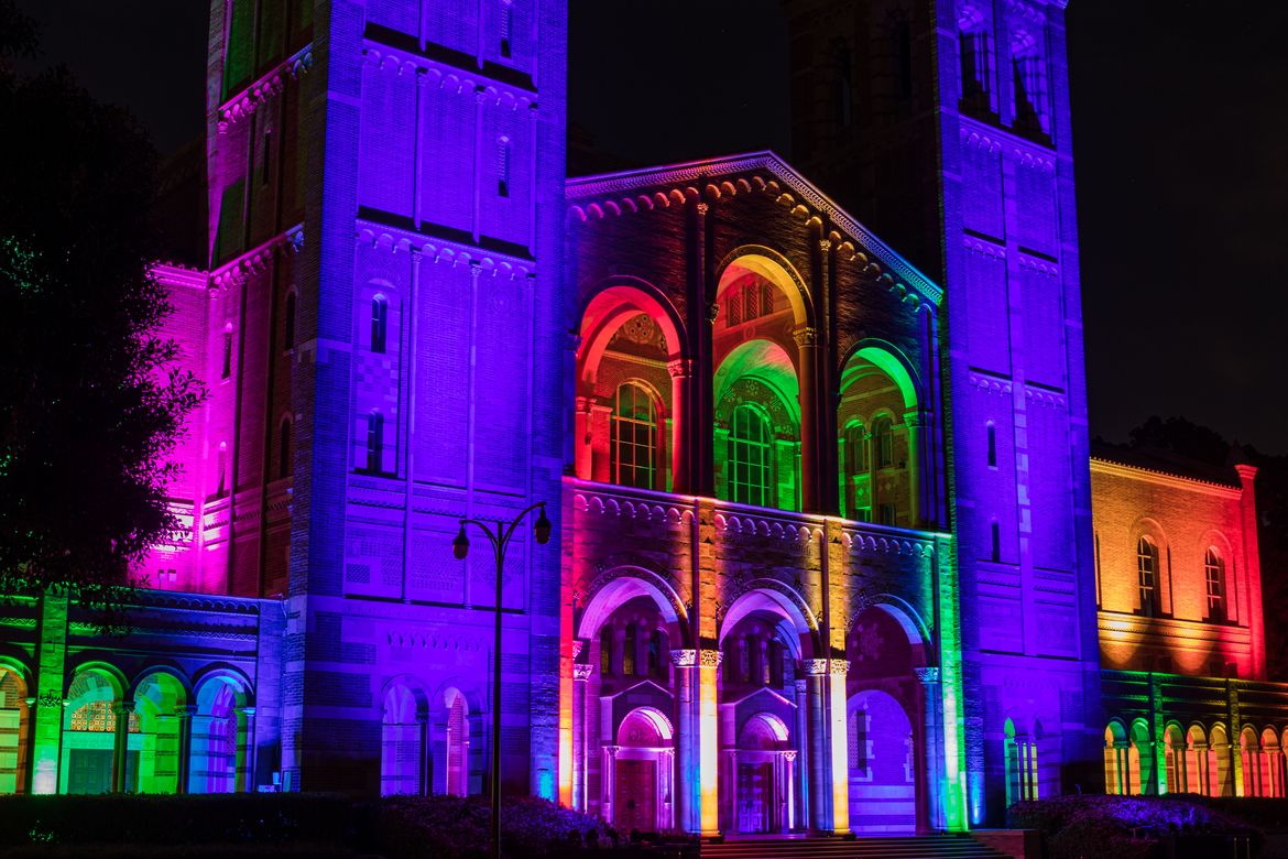 Photo | Royce Hall and Shapiro Fountain in rainbow | UCLA