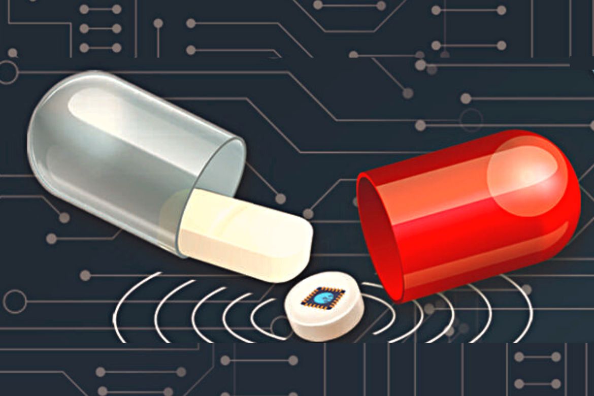 Photo | Rendering of an electronic sensor and an ingestible capsule | UCLA
