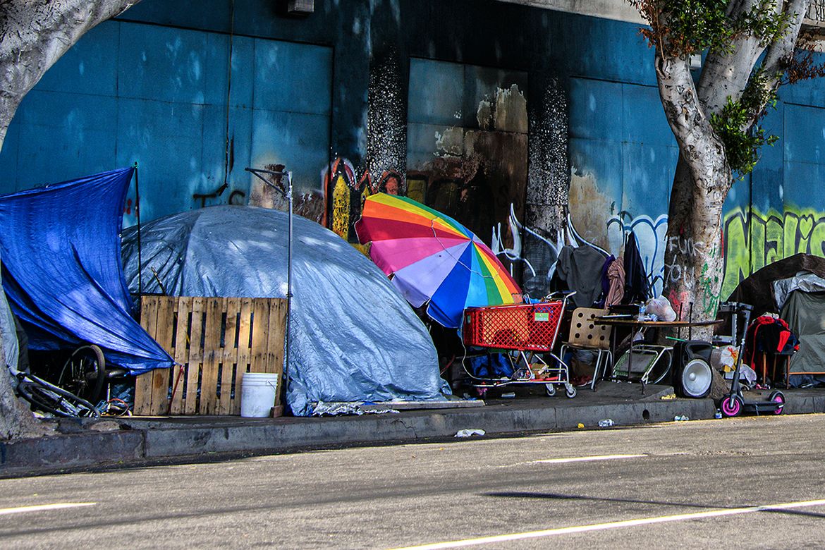 Photo | Tents for the unhoused on the sidewalk | UCLA