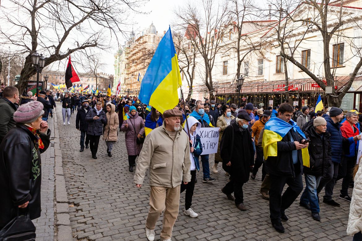 Photo | March against the Russian invasion in Odesa, Ukraine | UCLA