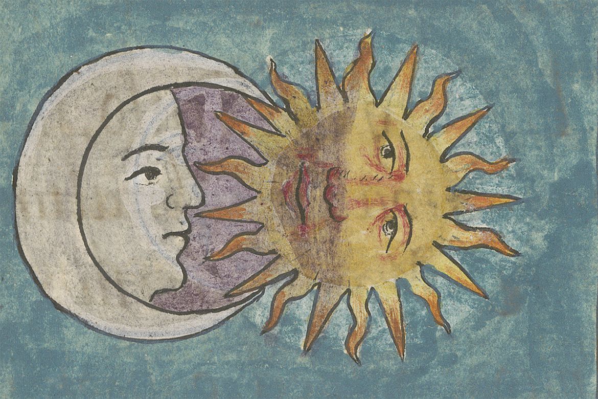 Photo | Image of moon and sun with faces | UCLA