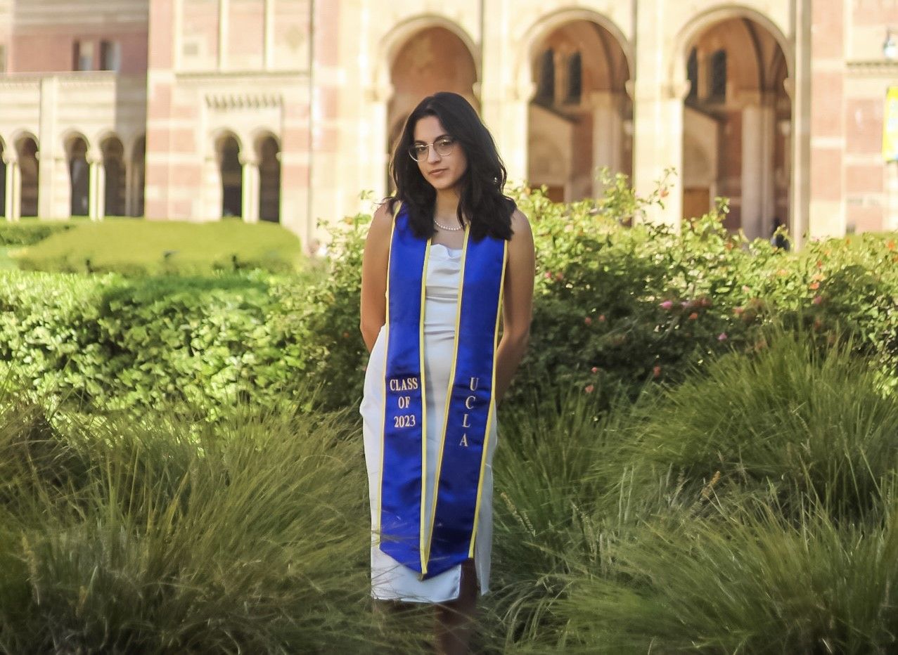 Photo | Samantha Gallegos in front of Royce Hall | UCLA