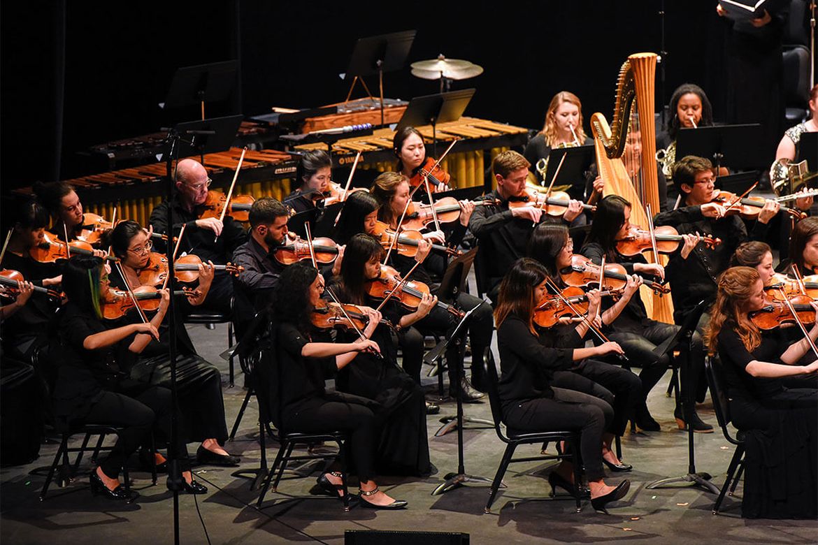 Photo | UCLA Philharmonia members playing violins and other instruments ...