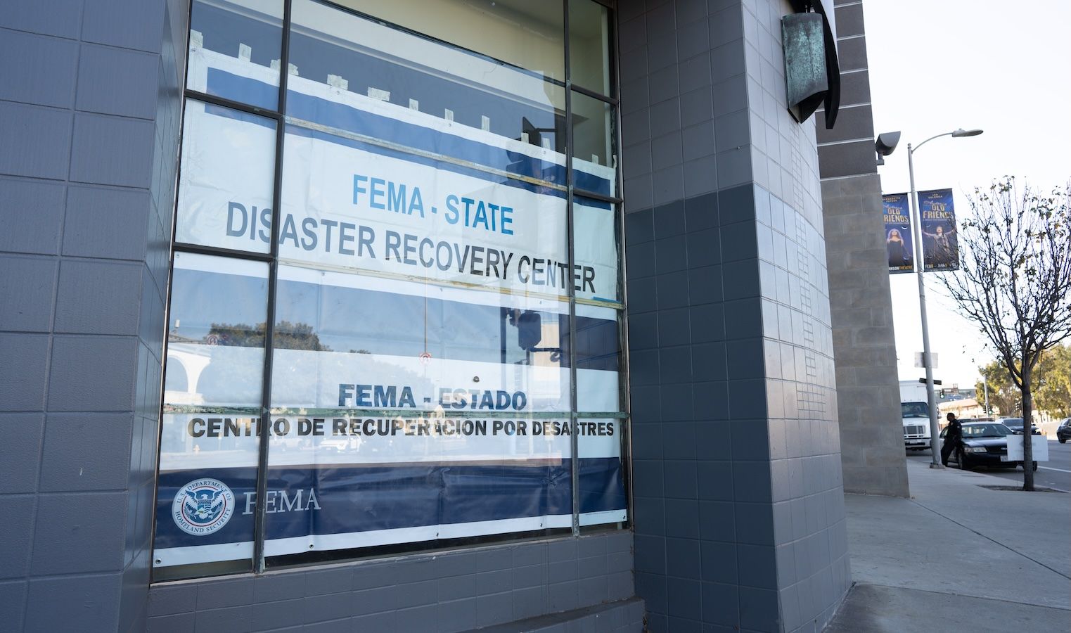 Photo | Disaster recovery center sign outside the Westside Pavilion | UCLA