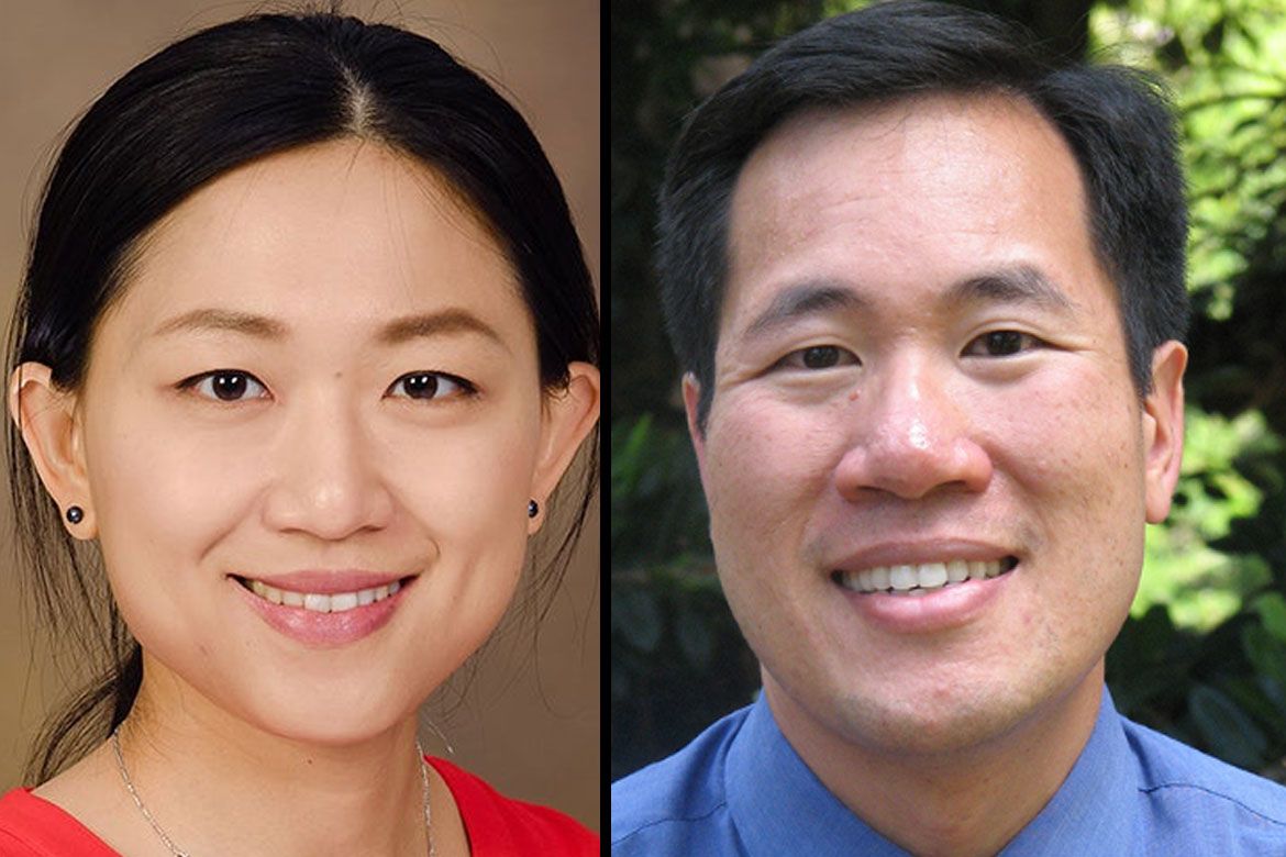 Photo | Close-up photos of Jin Zhou,left, in red shirt and Michael Ong in blue shirt | UCLA