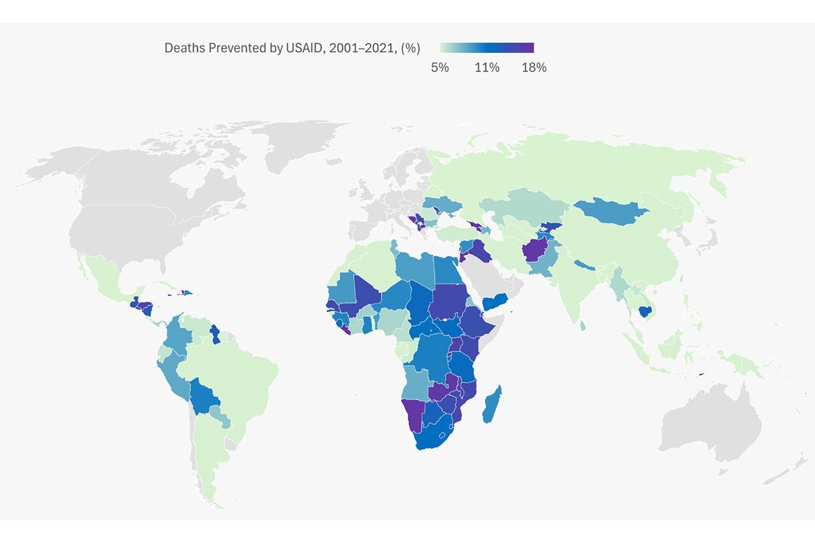Photo | World map showing the percentage of deaths prevented by USAID ...