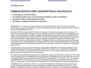 HARMAN Reports First Quarter Fiscal 2016 Results | HARMAN