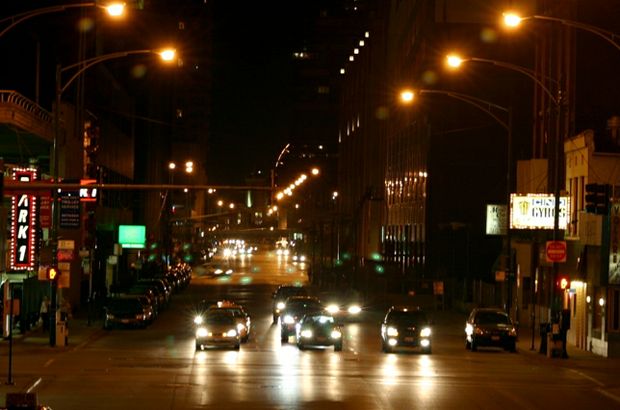 Photo | one way street at night oncoming headlights | AAA East Central